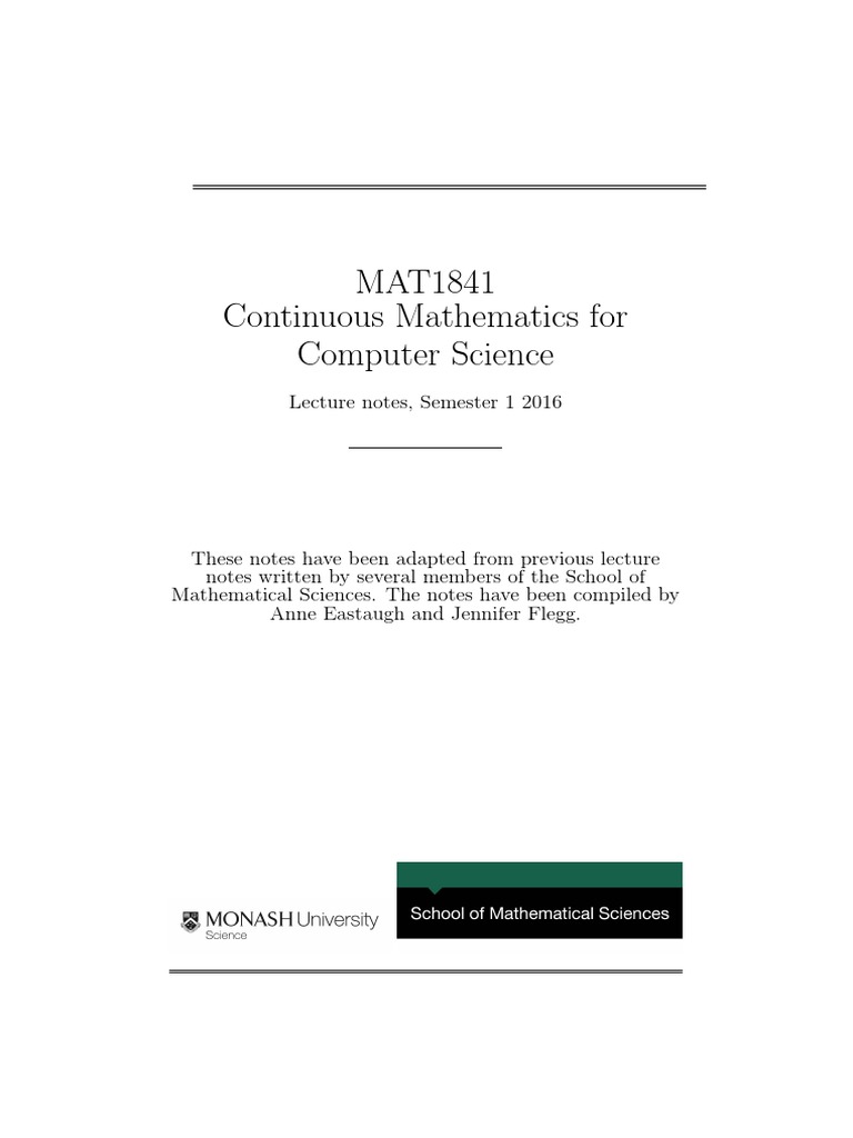 MAT1841 Continuous Mathematics For Computer Science Lecture Notes | PDF ...