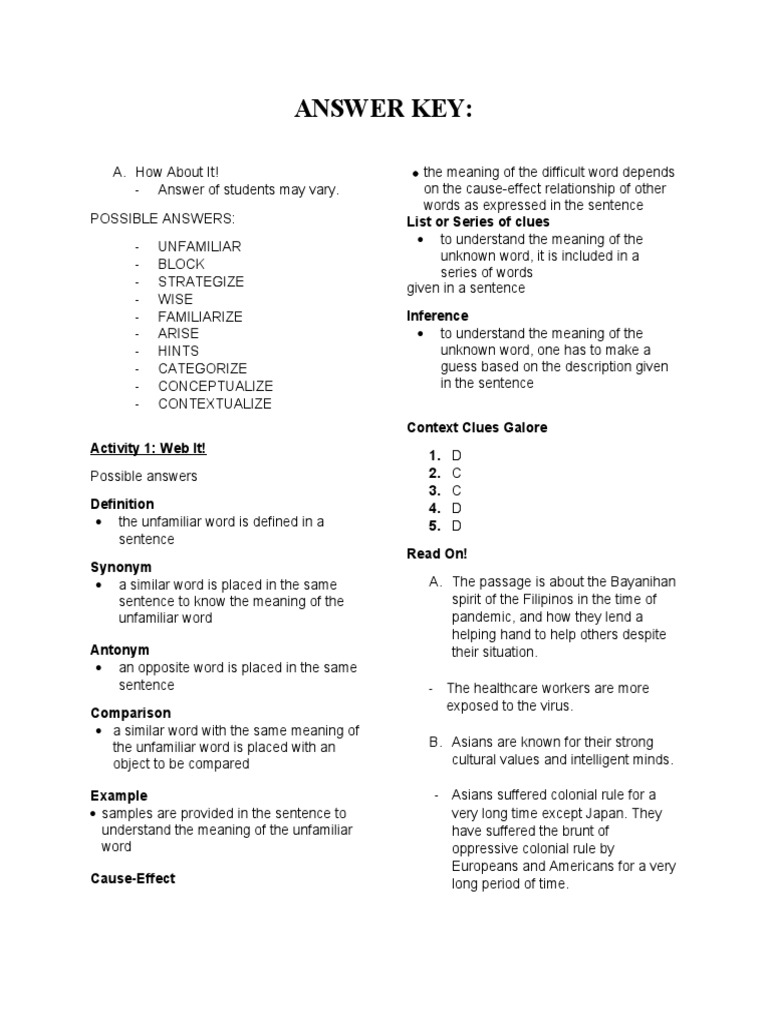 Answer Key Module 1 | PDF | Word | Epistemology