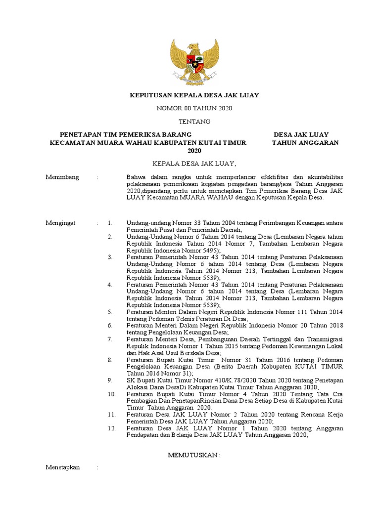 FORMAT BARU SK PENGANGKATAN TIM PEMERIKSA PEKERJAAN Dan PENERIMA BARANG ...