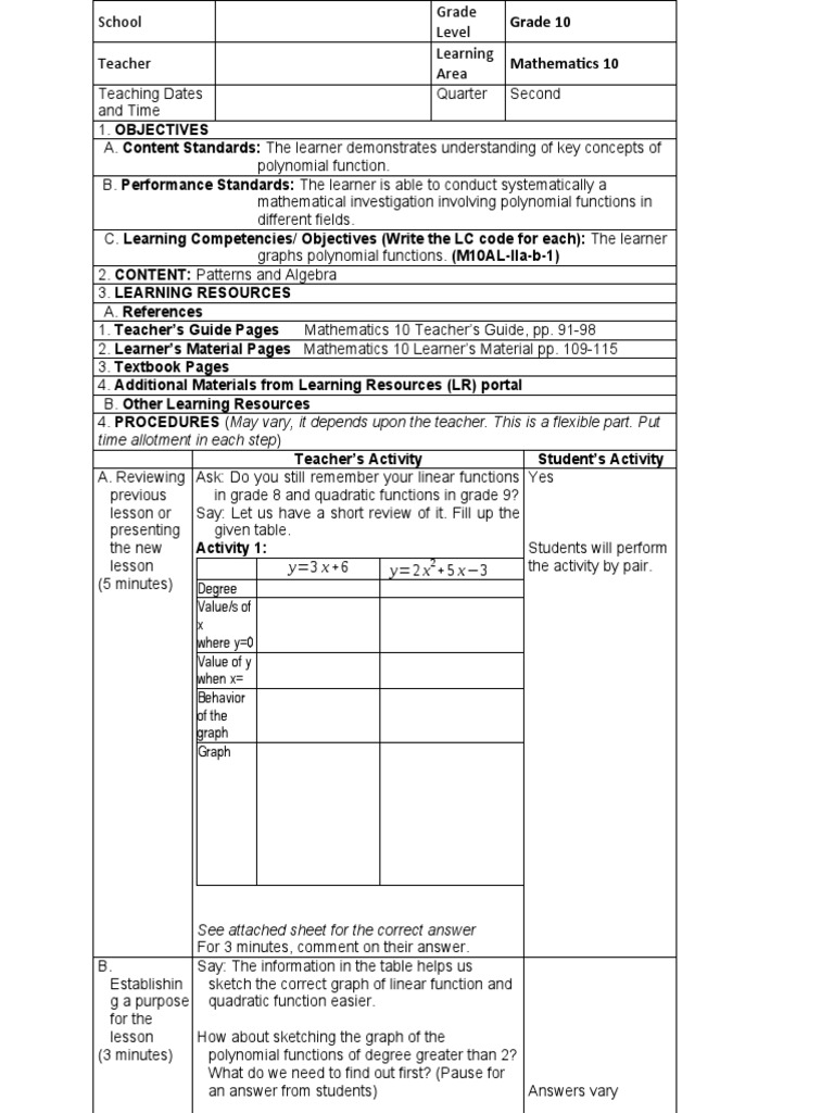 Time Allotment in Each Step) : Teacher's Activity Student's Activity ...