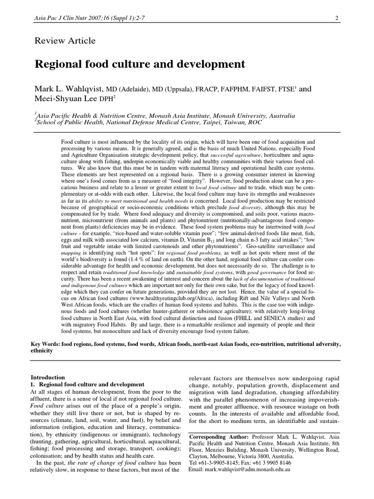 Regional Food Culture and Development: Review Article | PDF | Foods ...