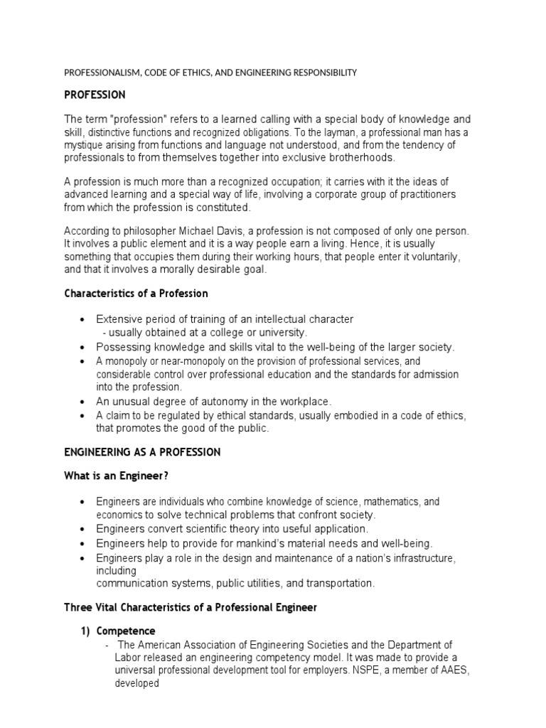 Professionalism, Code of Ethics, and Responsibility | PDF | Competence ...