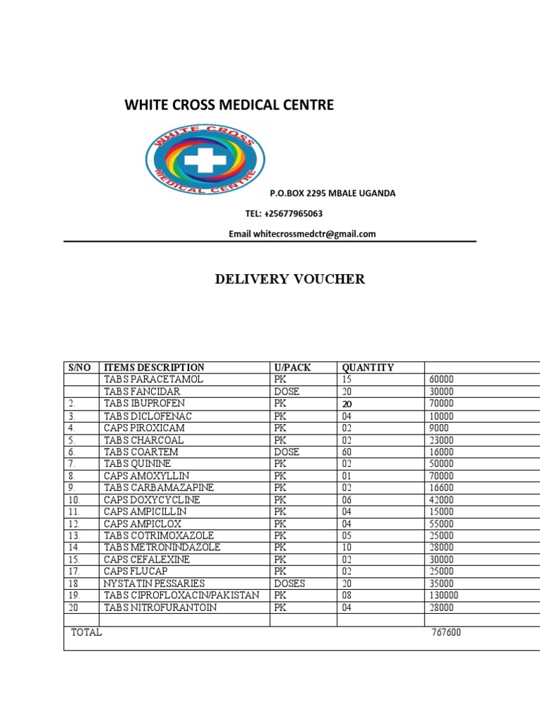 White Cross Medical Centre: Delivery Voucher | PDF | Medicinal ...