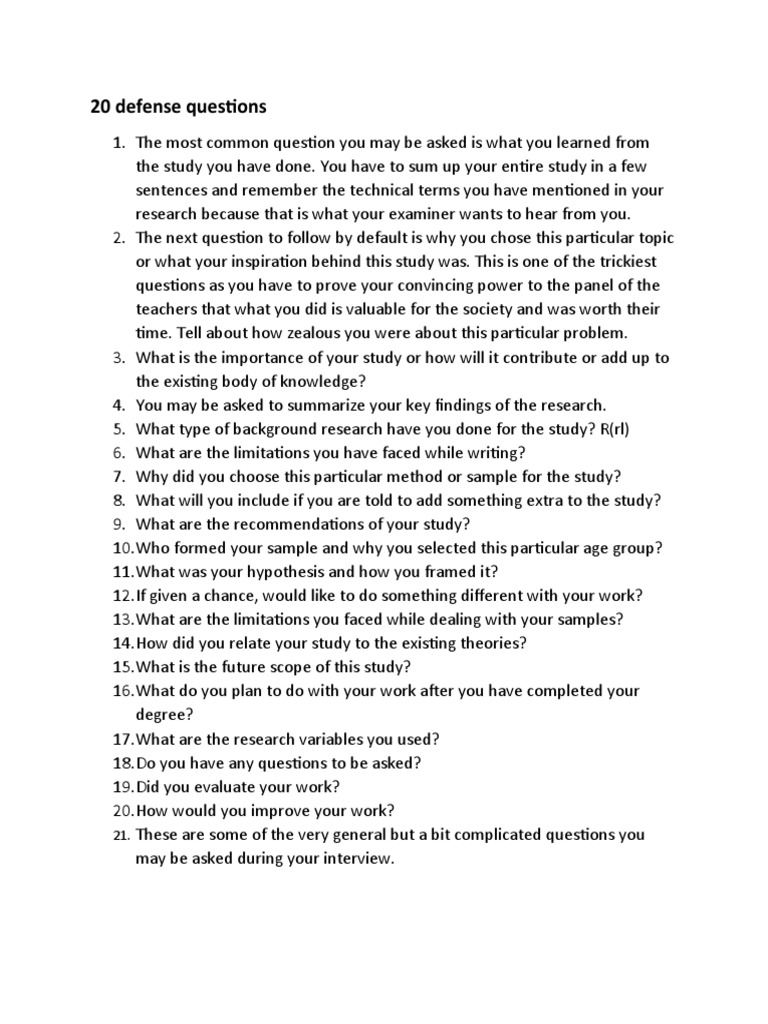 20 Defense Questions | PDF | Career & Growth