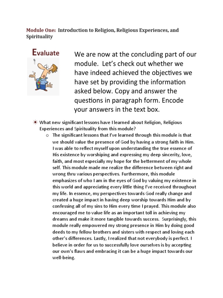 Module One-Evaluate (Introduction To Religions, Religious Experiences ...
