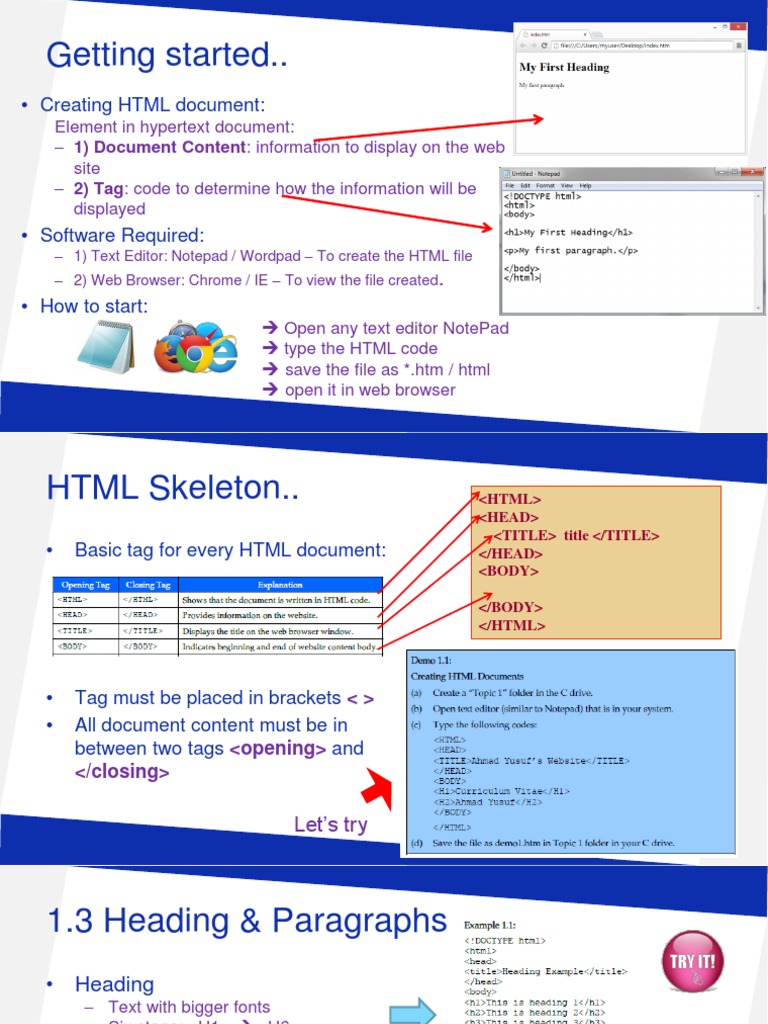 Getting Started..: - Creating HTML Document | PDF
