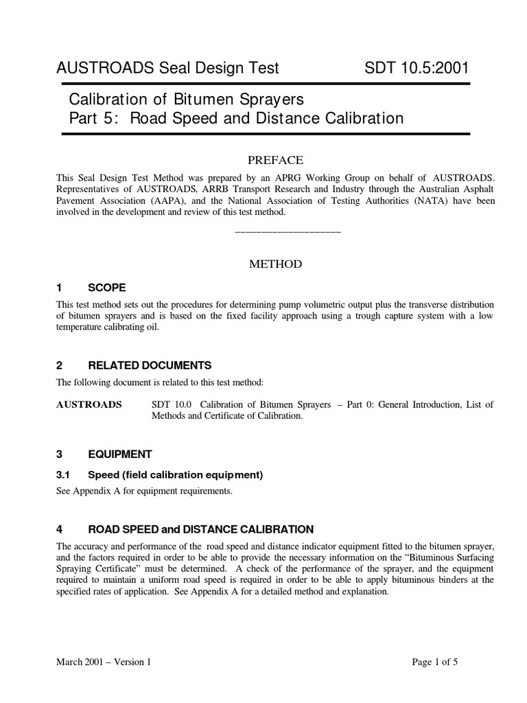 Calibration of Bitumen Sprayers Part 5: Road Speed and Distance ...