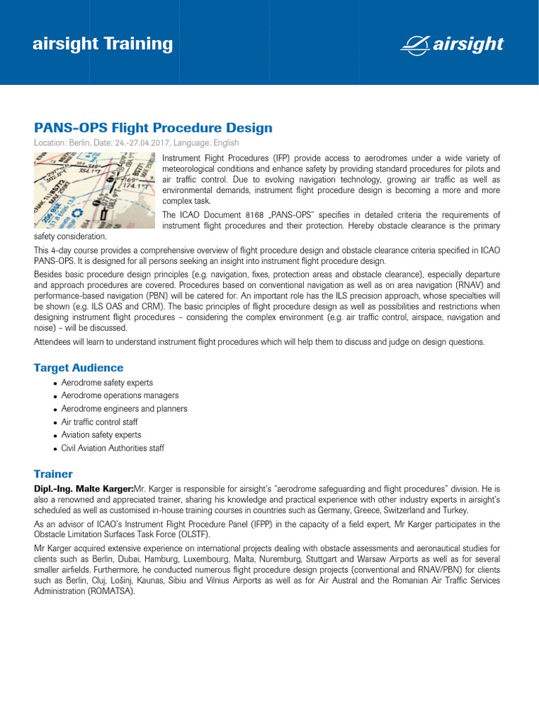 PANS-OPS Flight Procedure Design Training Course Overview | PDF ...