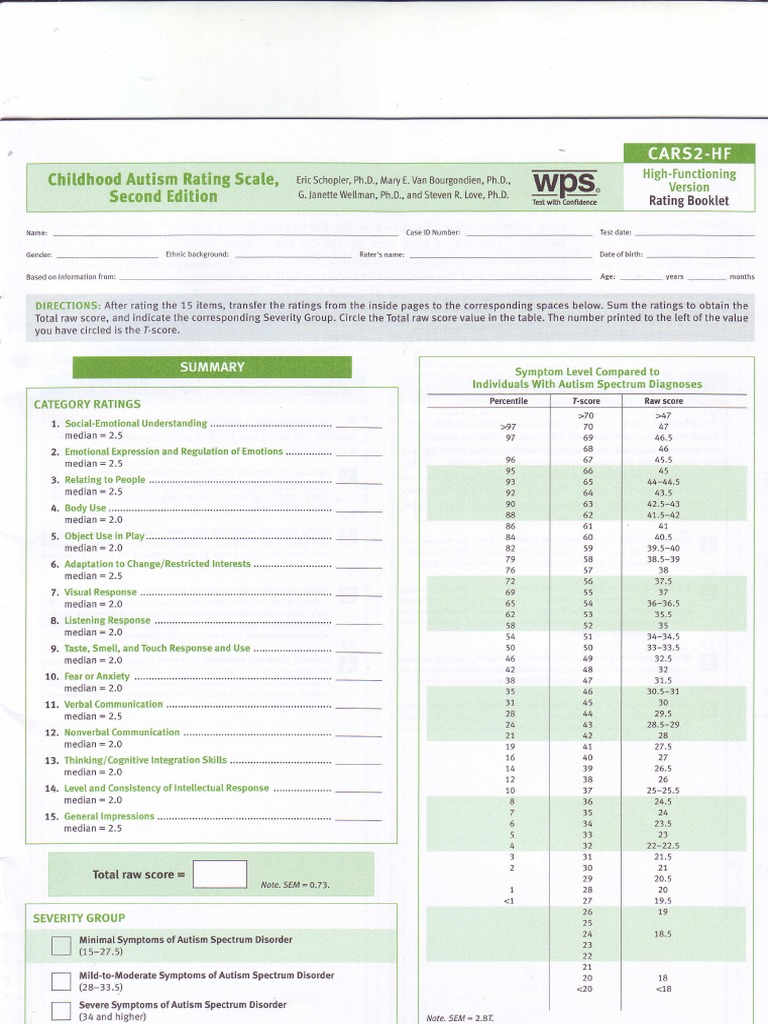 CARS-2 Autism Rating Scale Guide | PDF | Communication | Subjective ...