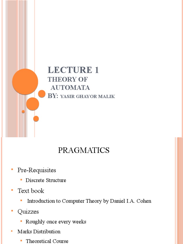Theory of Automata BY:: Yasir Ghayor Malik | PDF | Set (Mathematics) | Automata Theory
