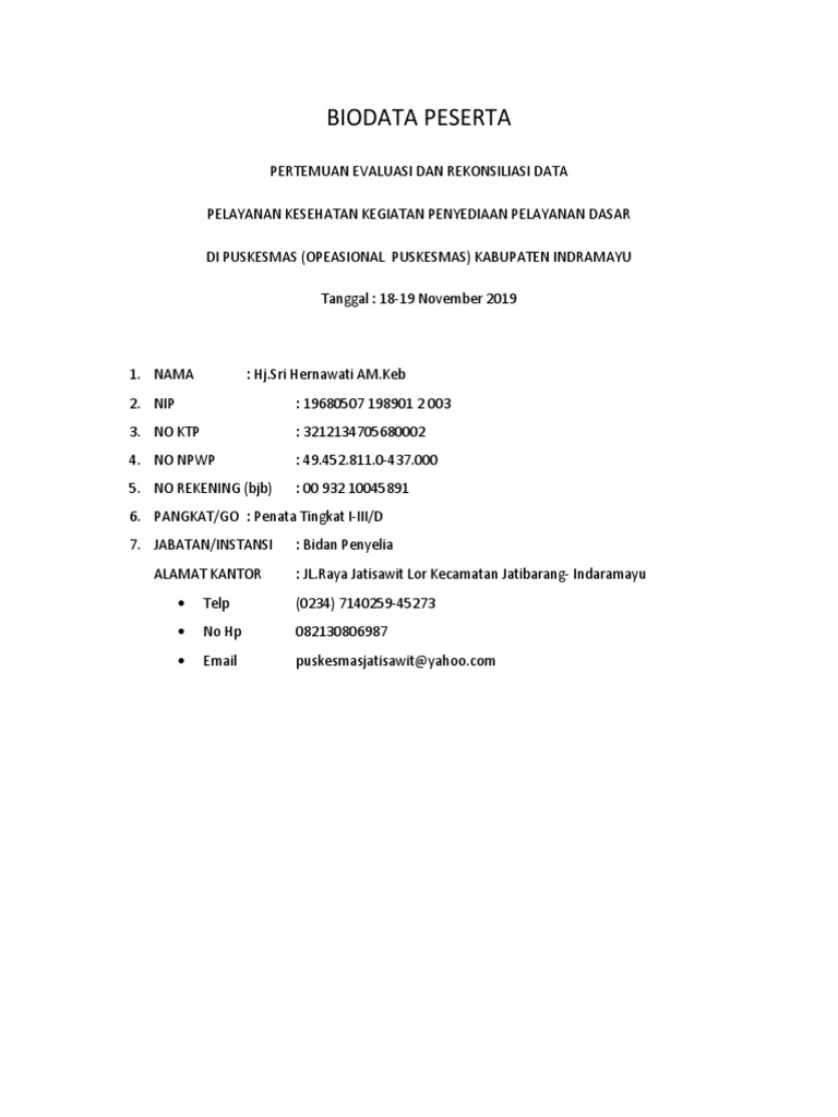 Biodata Peserta Rapat Pengelola BOP PDF | PDF