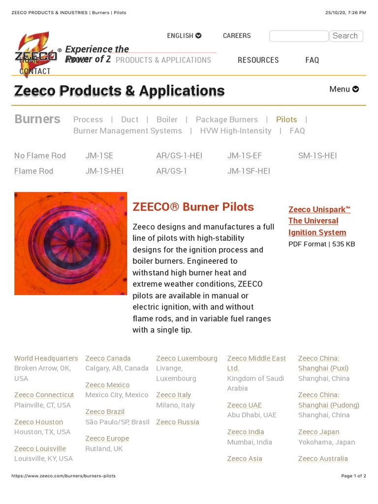 ZEECO PRODUCTS & INDUSTRIES - Burners - Pilots | PDF | Nature