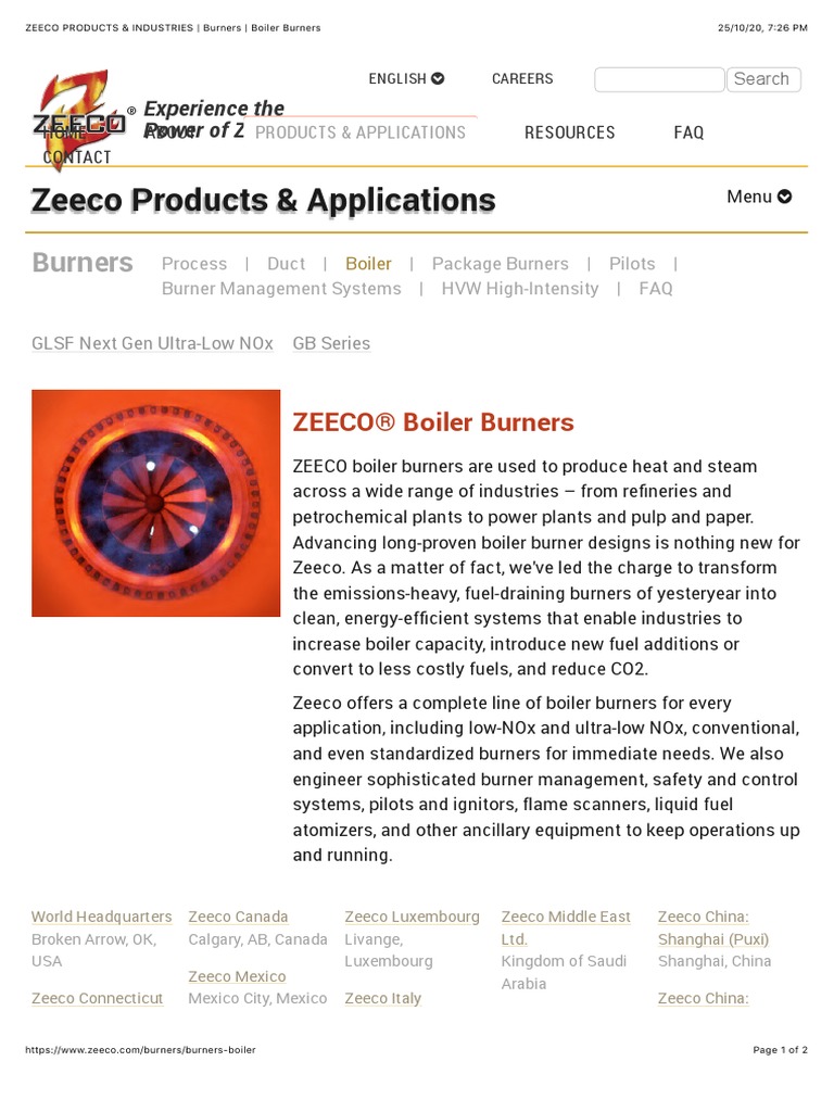 ZEECO PRODUCTS & INDUSTRIES - Burners - Boiler Burners PDF | PDF ...