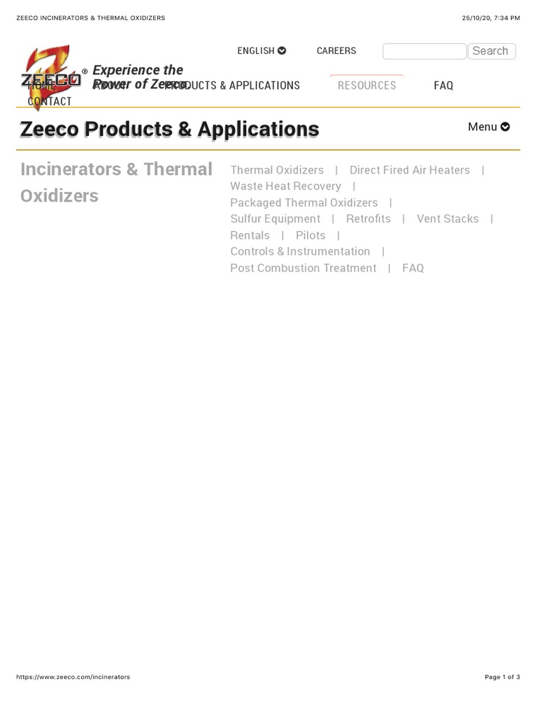 Zeeco Incinerators & Thermal Oxidizers | PDF | Incineration | Chemistry