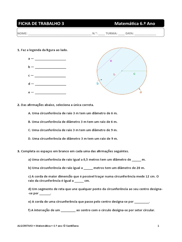 SANTILLANA MAT6 Ficha de Trabalho U3 | PDF | Círculo | Polígono