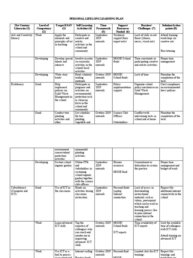 Personal Lifelong Learning Plan | PDF | Educational Technology | Literacy