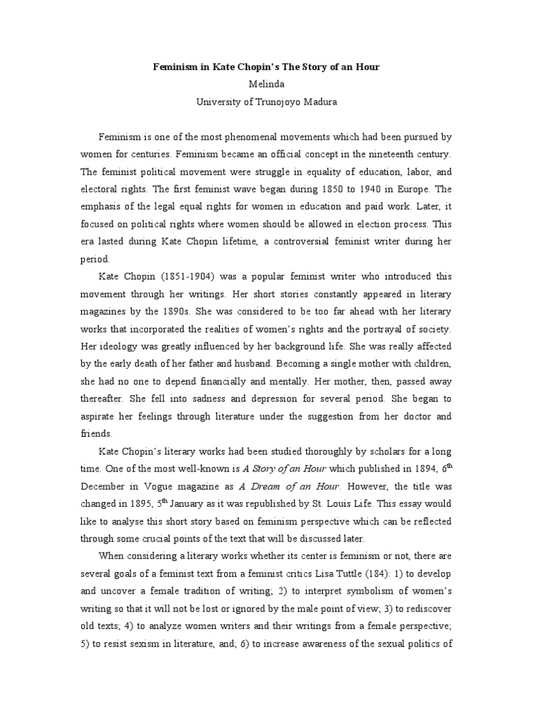 Feminism in Kate Chopin's The Story of An Hour | PDF | Feminism ...