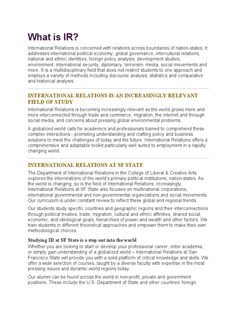 What Is IR?: International Relations Is An Increasingly Relevant Field ...