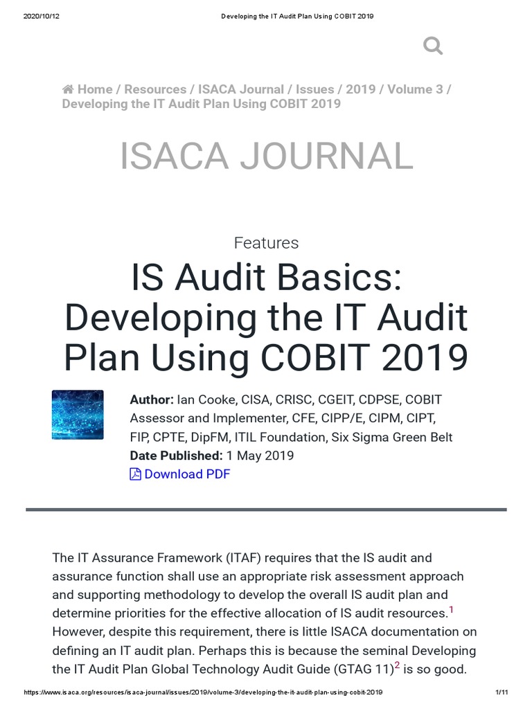 Developing The IT Audit Plan Using COBIT 2019 | PDF | Risk | Audit
