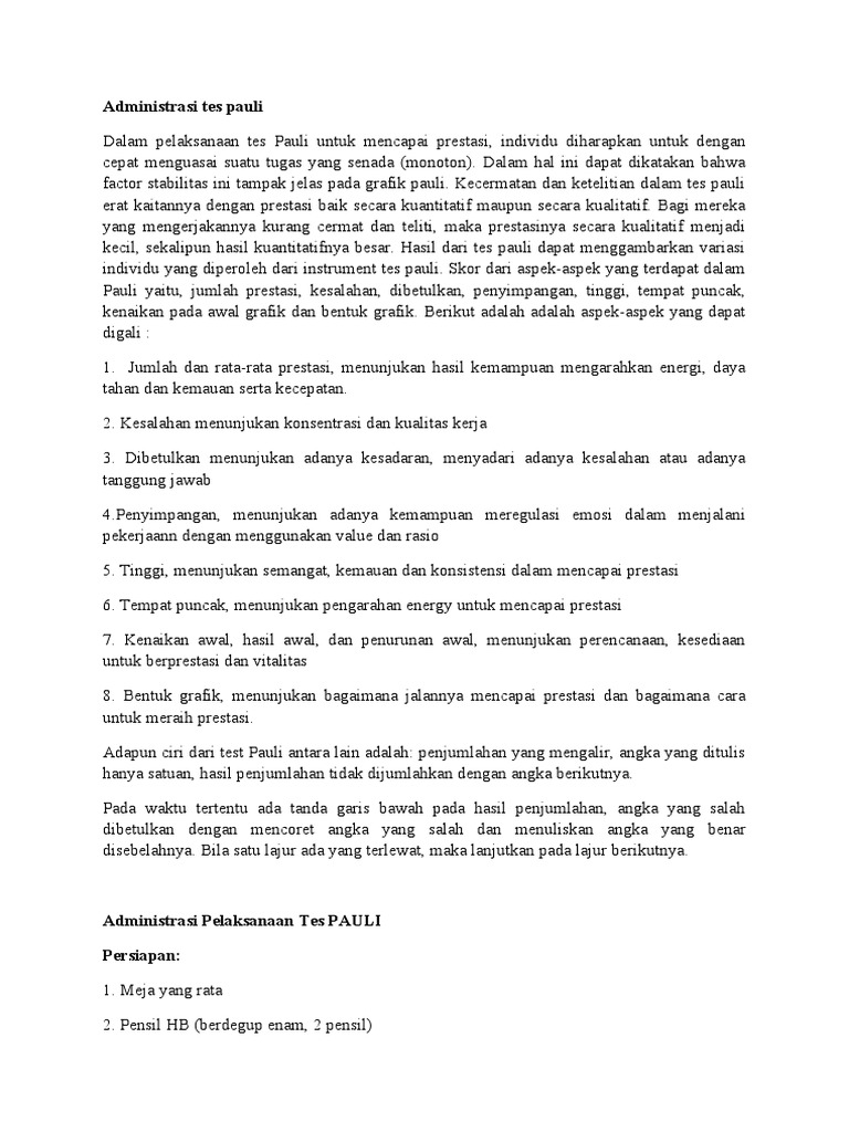 Administrasi dan Skoring Tes Pauli | PDF
