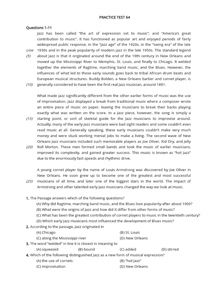 TOEFL Reading Comprehension 64 SC | PDF | Moon | Jazz