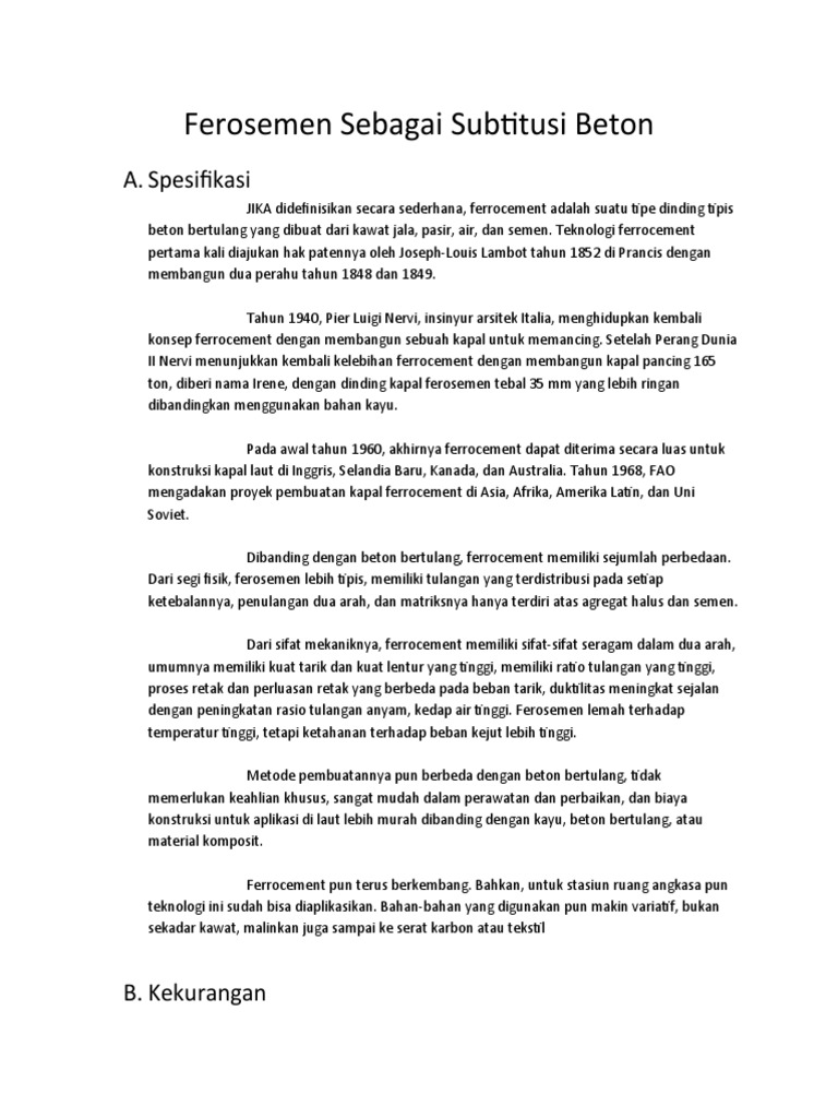 Ferosemen Sebagai Subtitusi Beton | PDF
