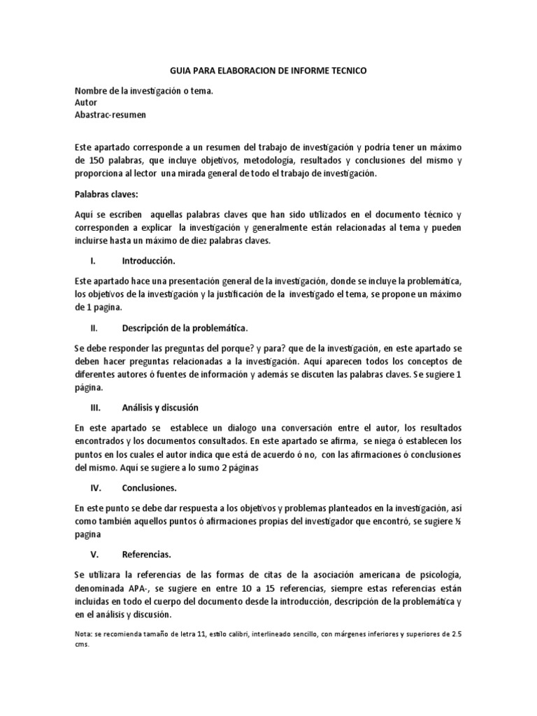 Guia para Elaboracion de Informes Tecnicos. | PDF