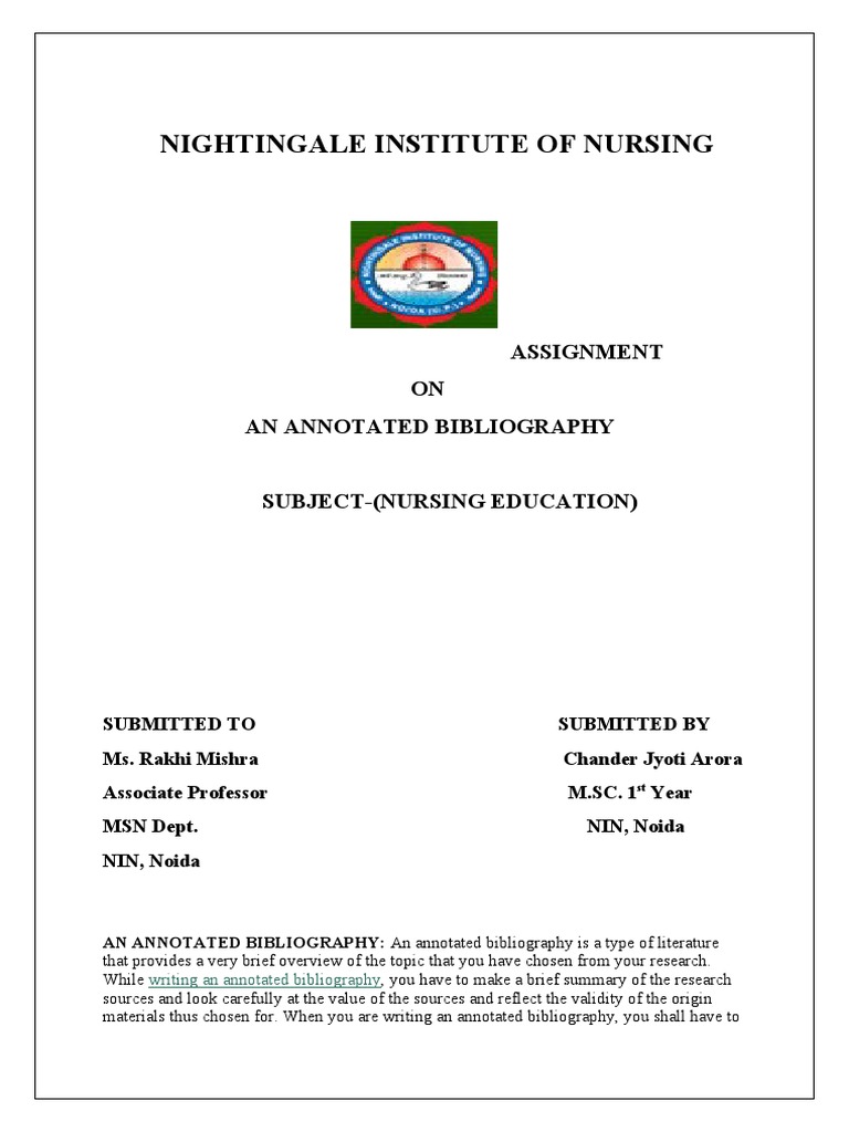 Nightingale Institute of Nursing: Assignment ON An Annotated ...