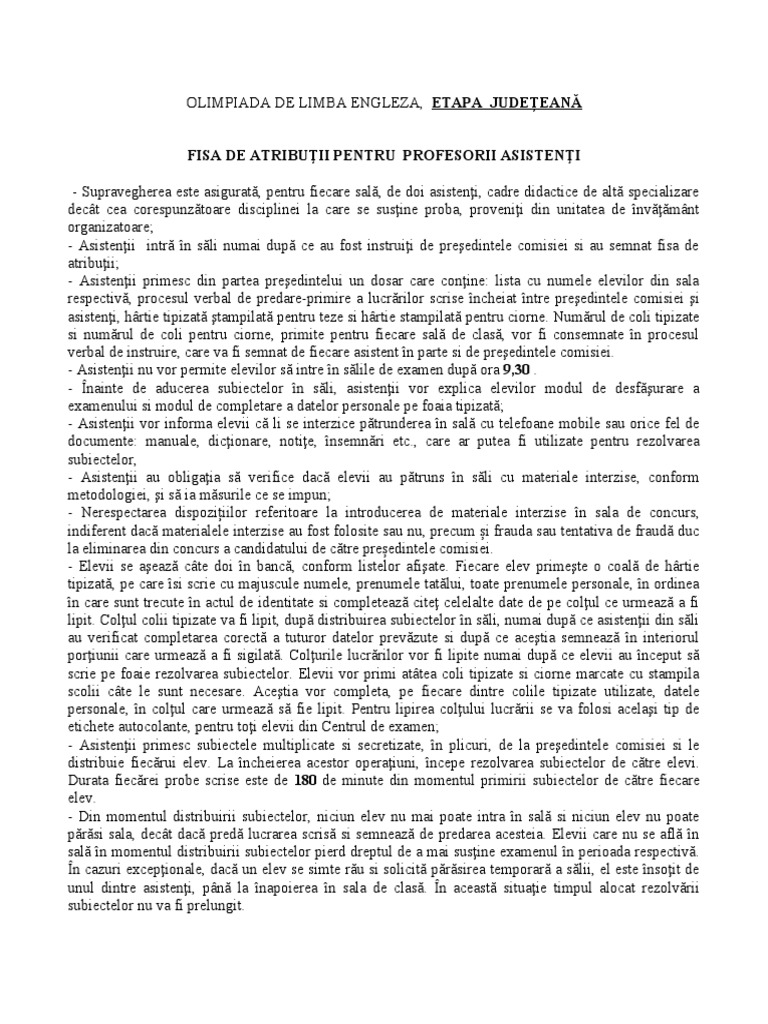 Fisa Atributii Asistenti | PDF