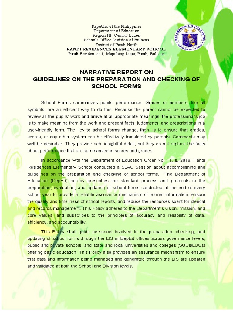 Narrative School Forms | PDF | Teaching | Behavior Modification