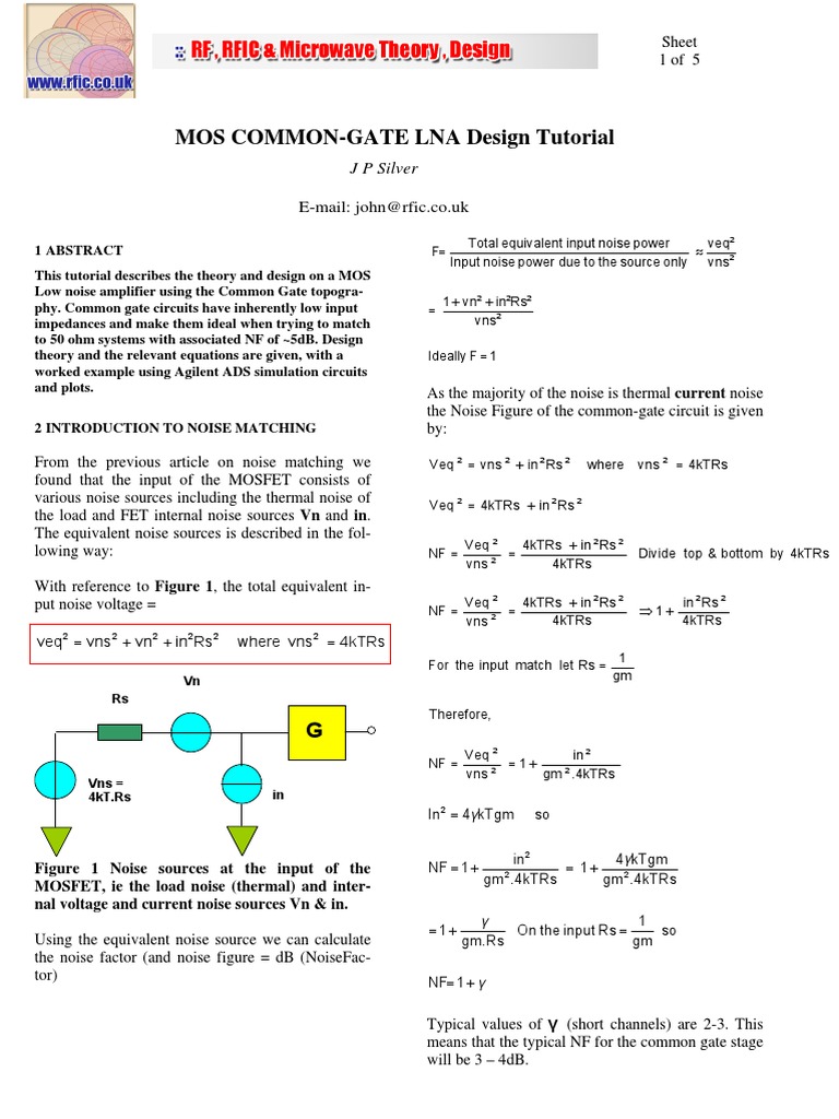 MOS COMMON-GATE LNA Design | PDF | Field Effect Transistor | Amplifier
