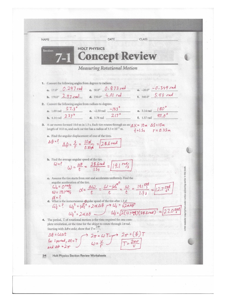 Measuring Rotational Motion Ws Key PDF | PDF