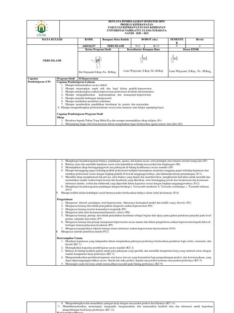RPS Ners Islami 2020-2021 | PDF | Sains & Matematika