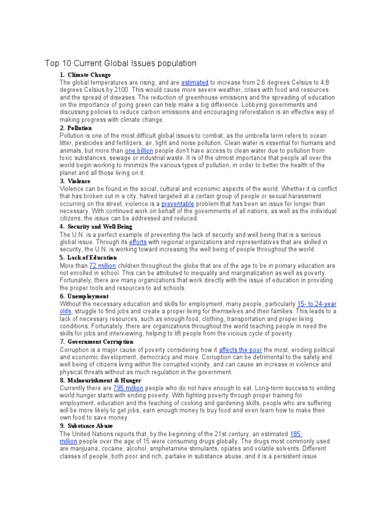 Top 10 Current Global Issues Population: Climate Change | PDF | Global ...