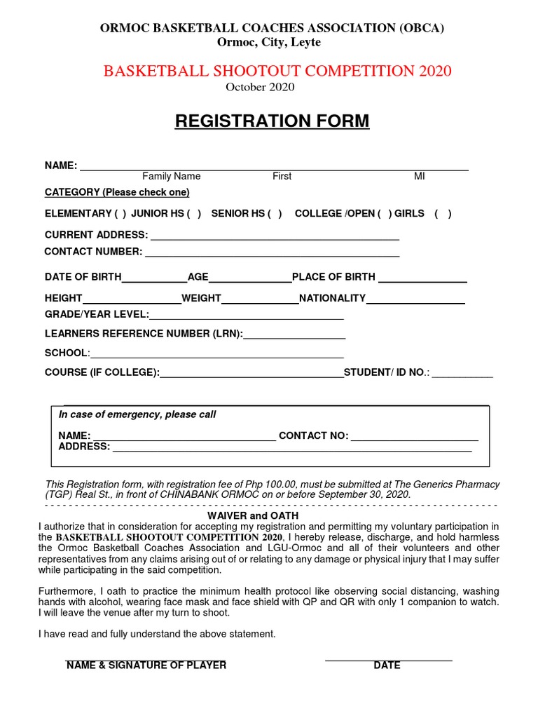 Registration Form: Basketball Shootout Competition 2020 | PDF