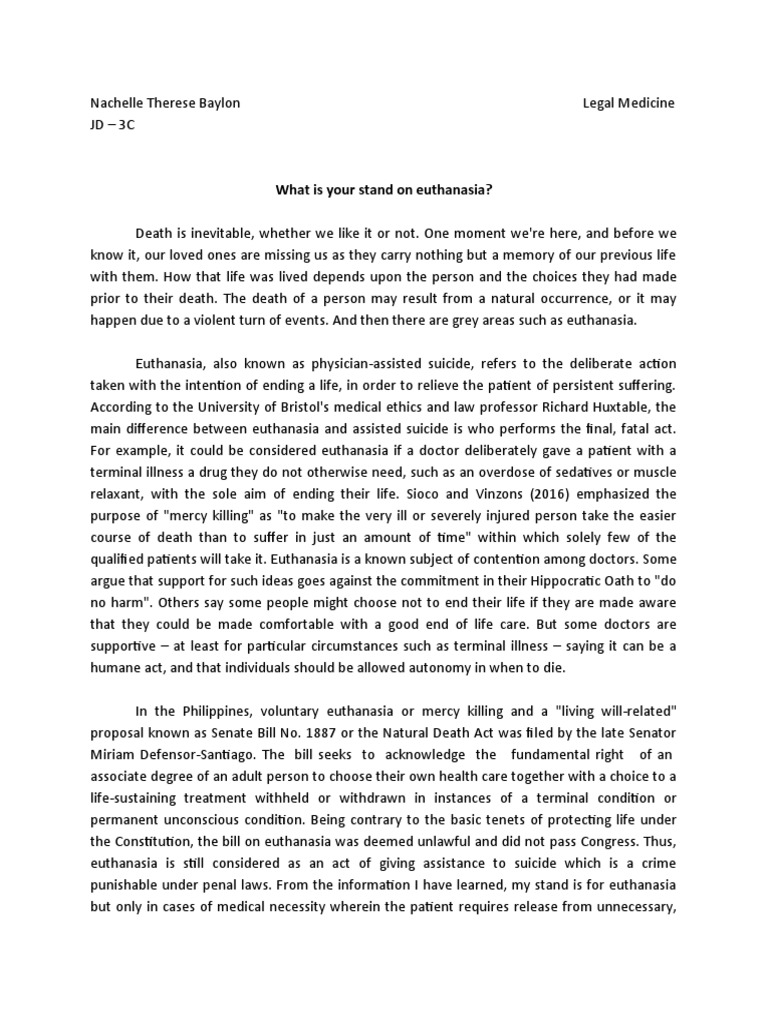 What Is Your Stand On Euthanasia? | PDF | Terminal Illness | Medical Ethics
