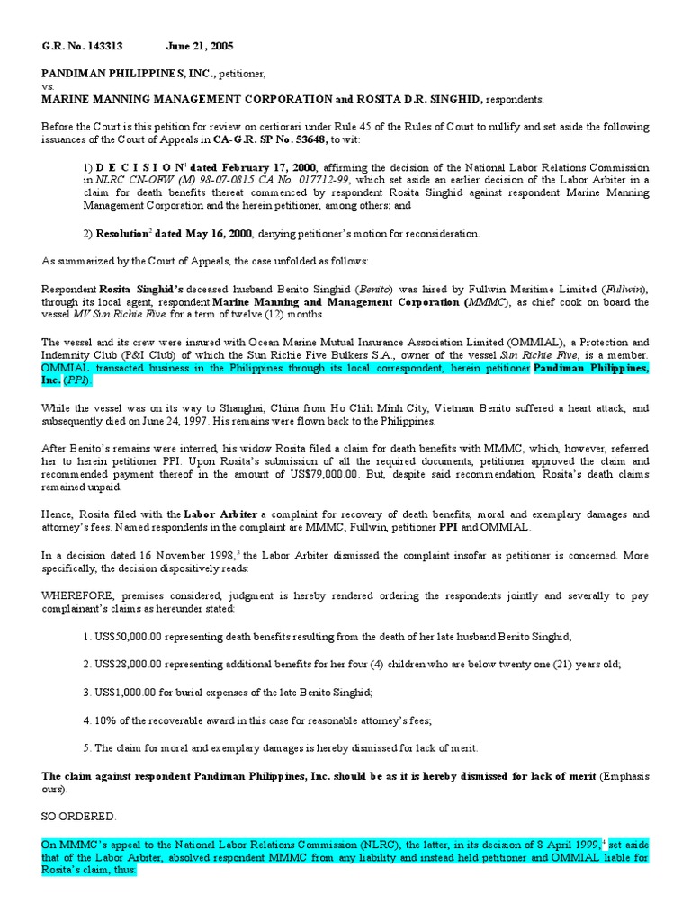 Death Benefits Case: Pandiman vs. MMMC | PDF | Law Of Agency | Insurance