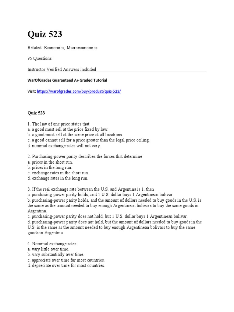 Quiz 523 | PDF | Purchasing Power Parity | Exchange Rate