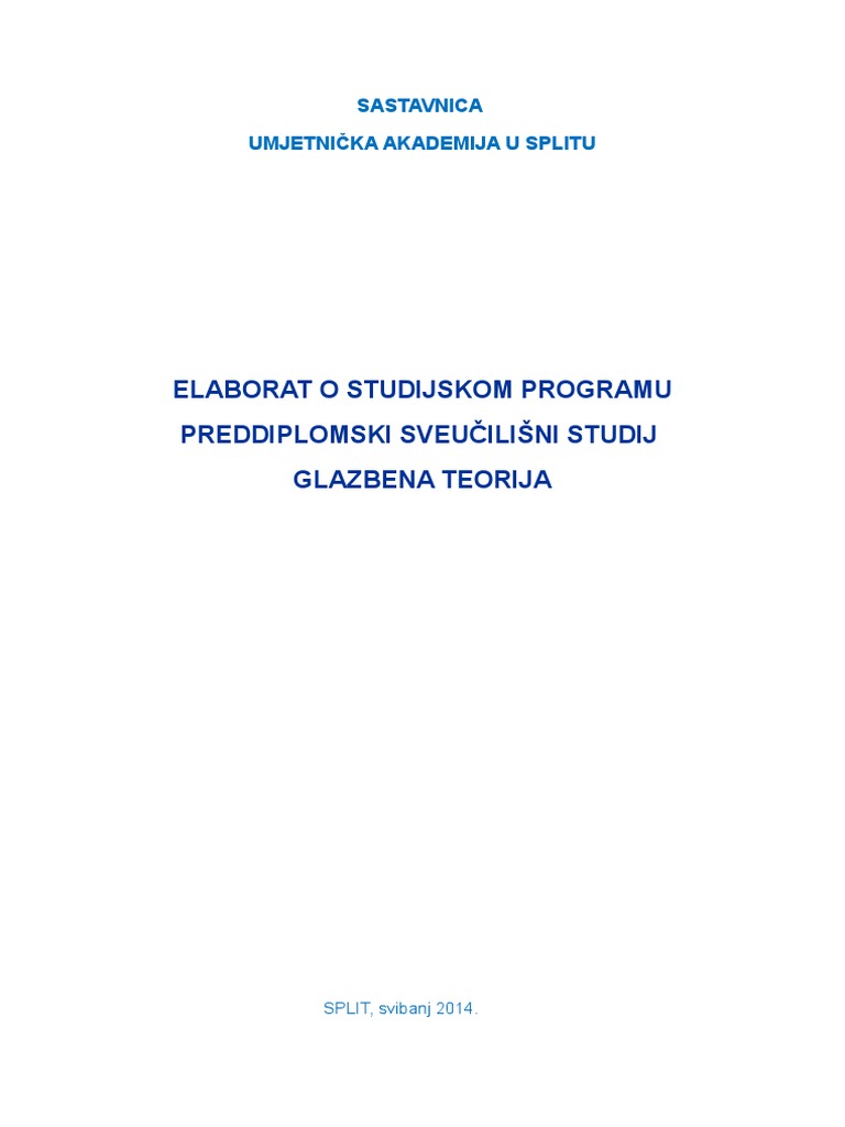 OBRAZAC ELABORAT STUDIJSKI PROGRAM GLAZBENA-TEORIJA-1.odt | PDF