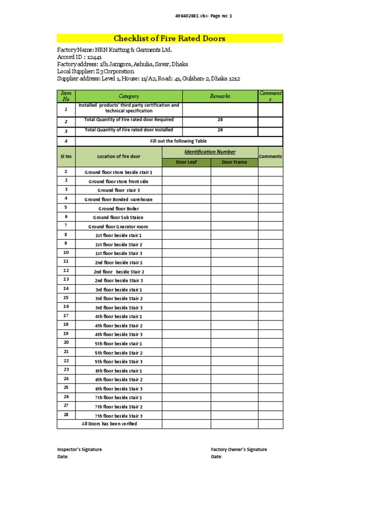 Fire Door Checklist | PDF | Business