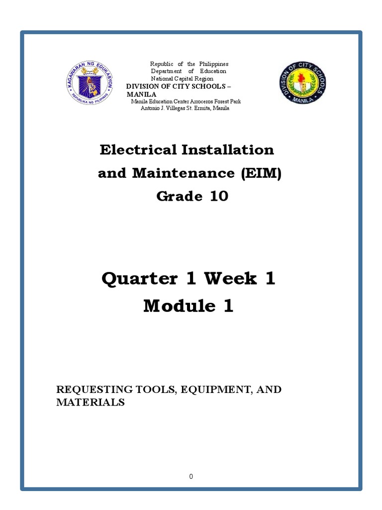 Quarter 1 Week 1: Electrical Installation and Maintenance (EIM) Grade ...