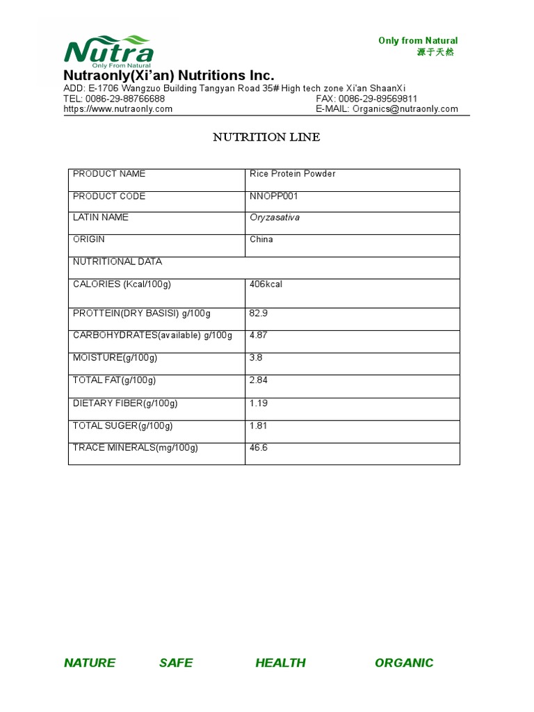 Organic Rice Protein Powder Info | PDF | Wellness | Science & Mathematics