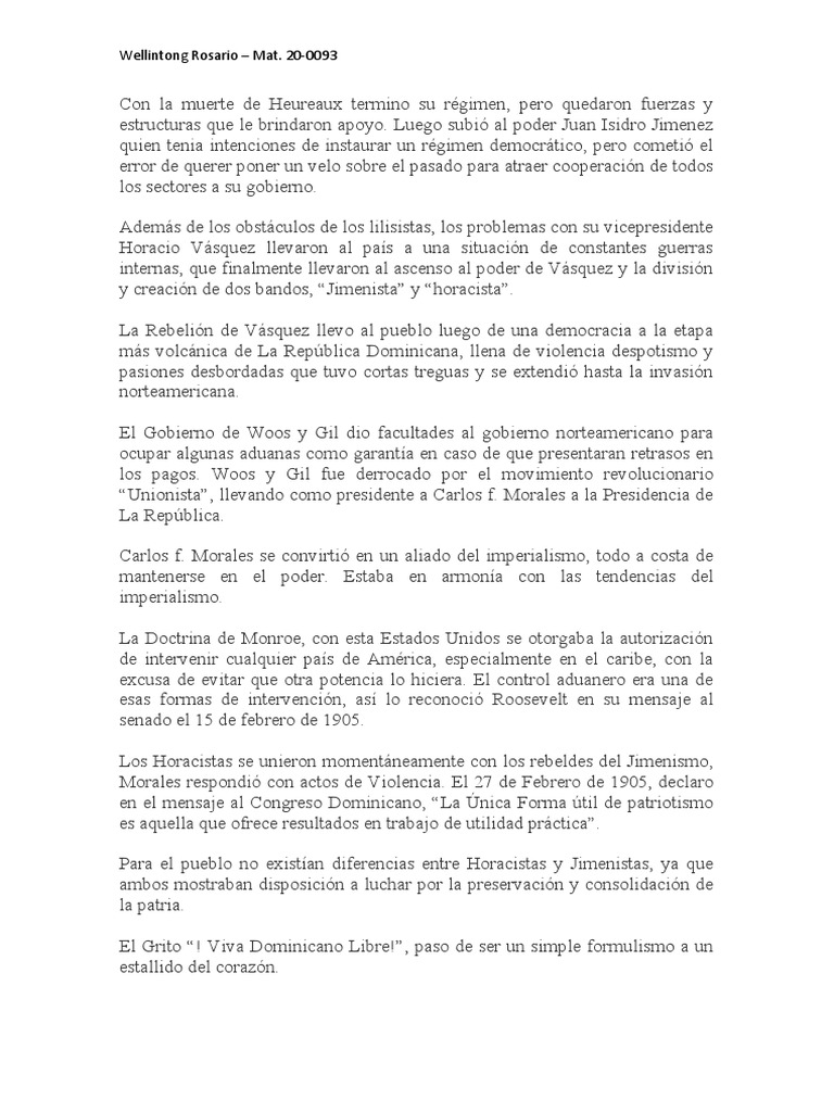 Reporte de Lectura La República Dominicana (Análisis de Su Pasado y Su ...