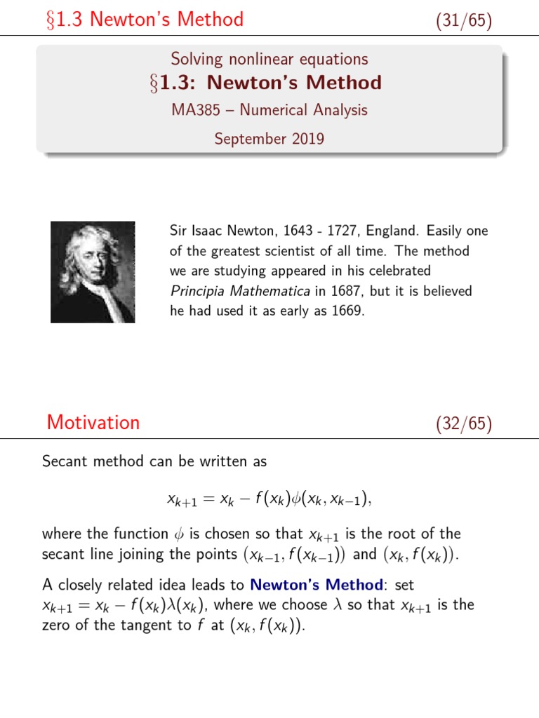 1.3: Newton's Method: MA385 - Numerical Analysis September 2019 | PDF ...