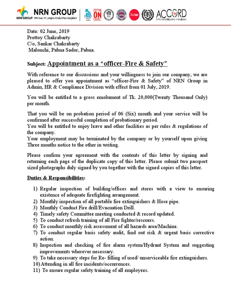 Safety Officer Appoint Letter | PDF