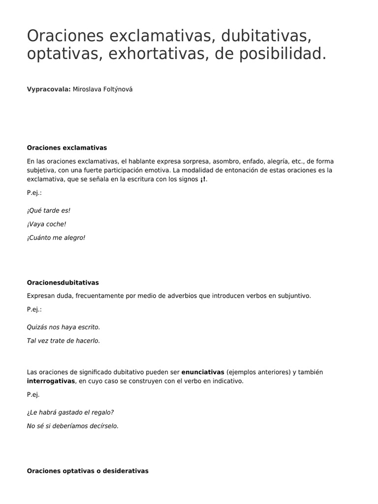Tipos de oraciones: dubitativas y optativas | PDF