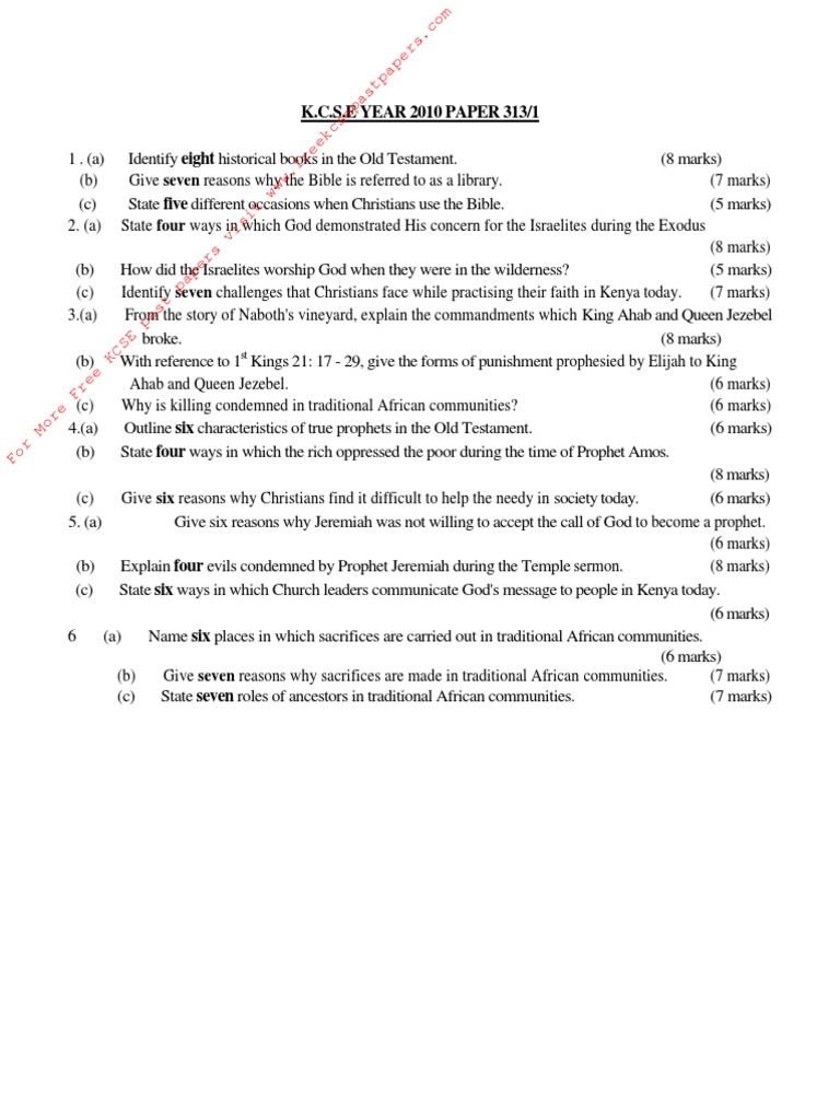 2010 Christian Religious Education Past Paper - 1 | PDF | Religious ...