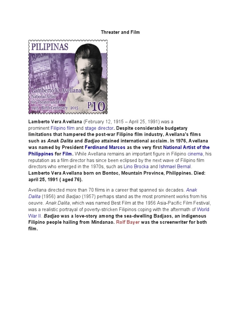 Filipino Film Stage Director: Ferdinand Marcos National Artist of The ...