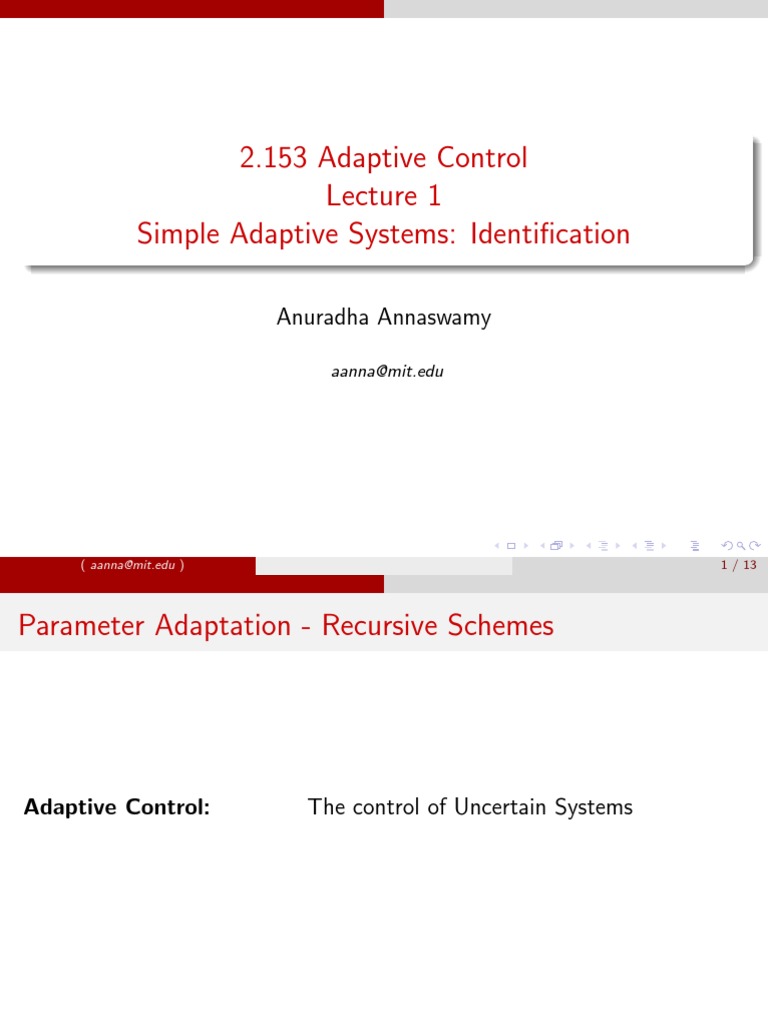 Adaptive Control and System Identification | PDF | Equations ...