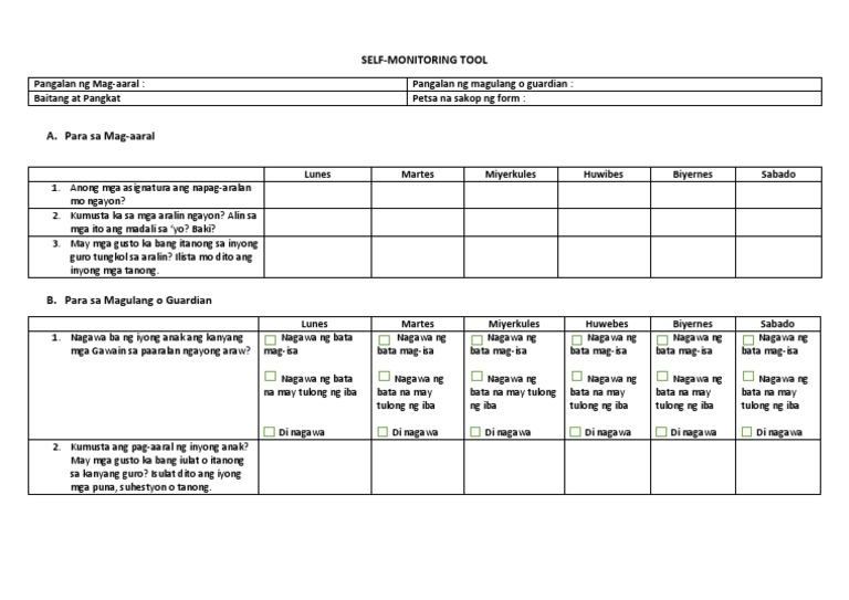 Self Monitoring Tool | PDF